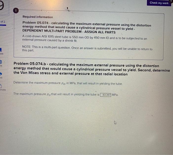 Solved Check my work ! of 2 Required information Problem | Chegg.com