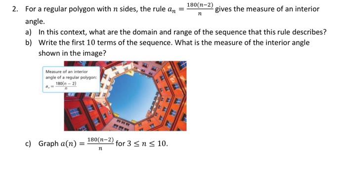 Solved 2. For a regular polygon with n sides, the rule | Chegg.com