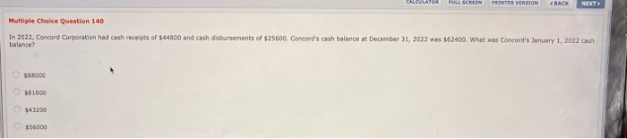 Solved FULL SCREEN PRINTER VERSION BACK NEXT Multiple Choice | Chegg.com