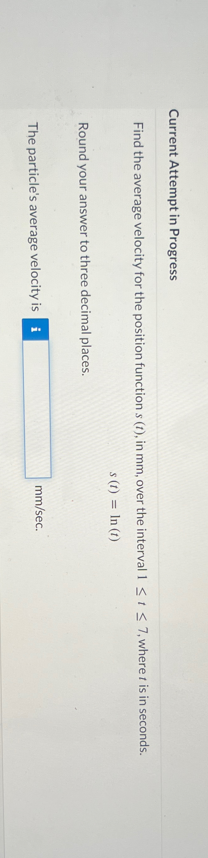 Solved Current Attempt in ProgressFind the average velocity | Chegg.com