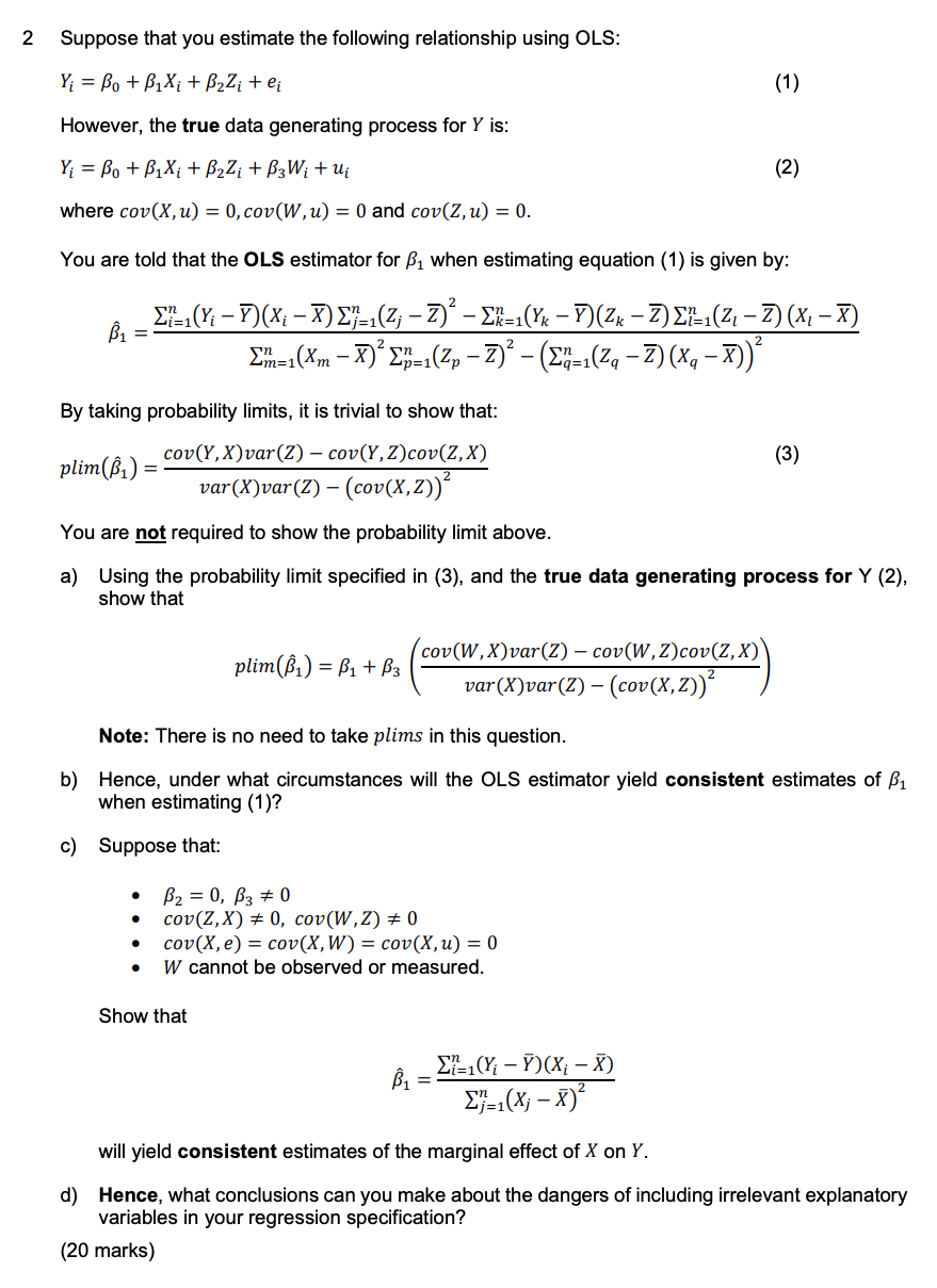 Suppose that you estimate the following relationship | Chegg.com