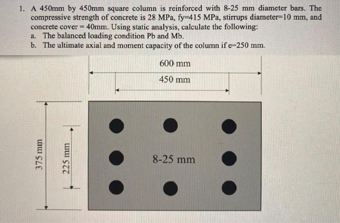 Solved 1. A 450mm by 450mm square column is reinforced with | Chegg.com