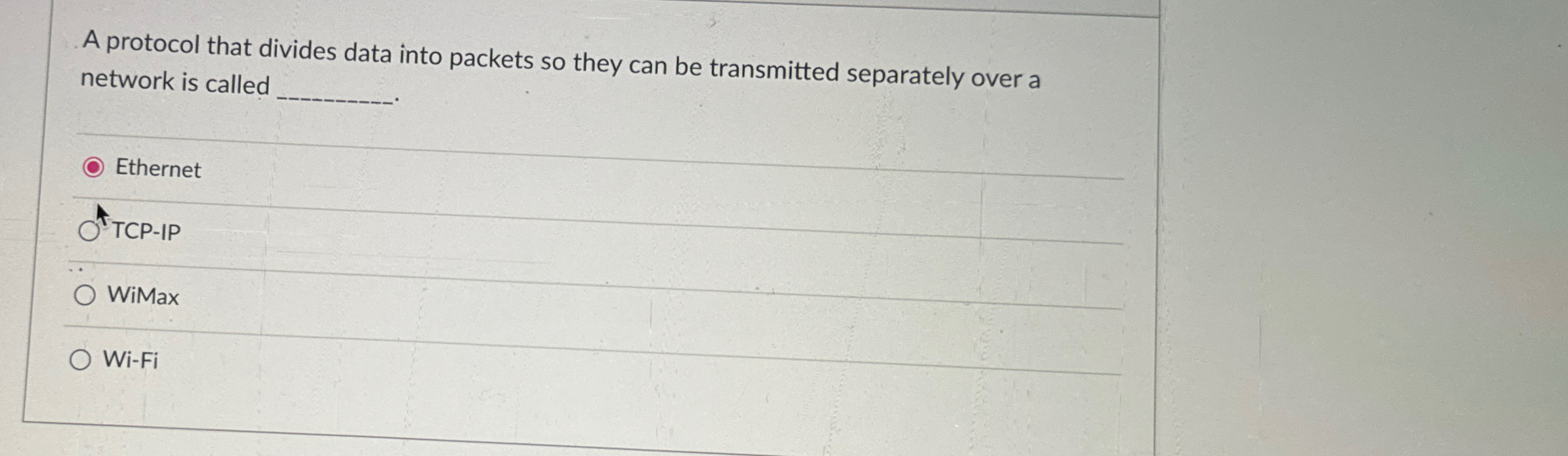 Solved A protocol that divides data into packets so they can | Chegg.com