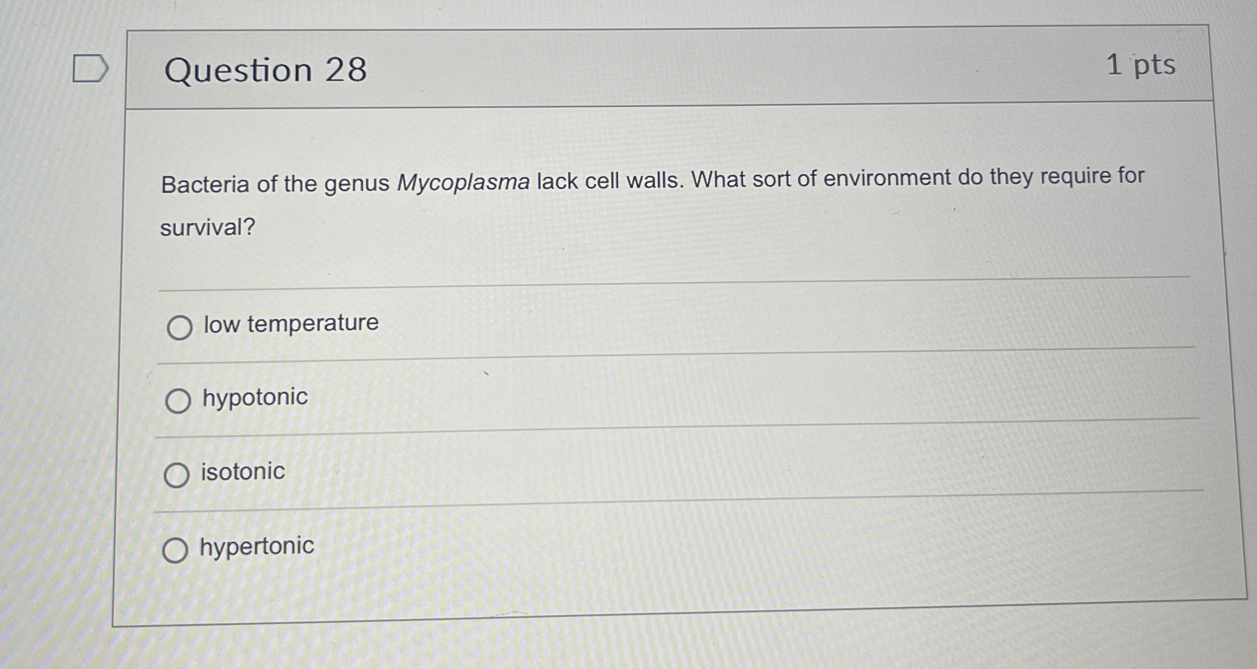 Solved Question 281 ﻿ptsBacteria of the genus Mycoplasma | Chegg.com