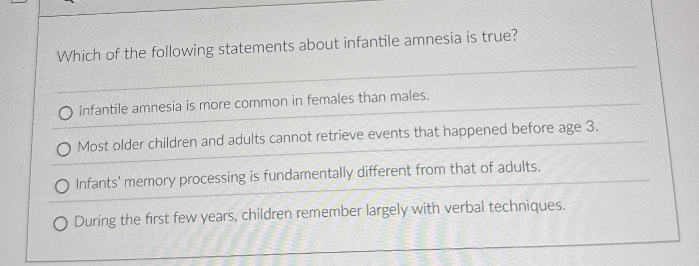 Which of the following statements about infantile | Chegg.com