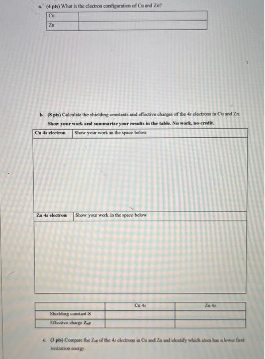 Solved a. (4 pts) What is the electron configurntion of Cu | Chegg.com