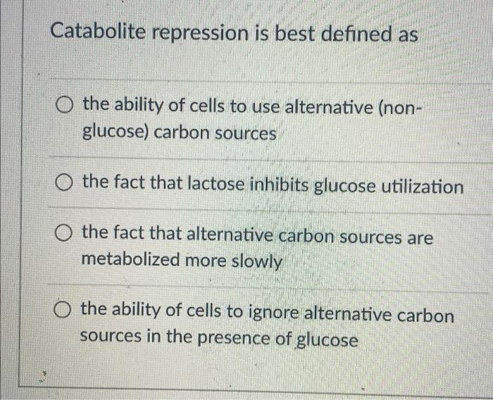 Solved Catabolite repression is best defined as O the | Chegg.com