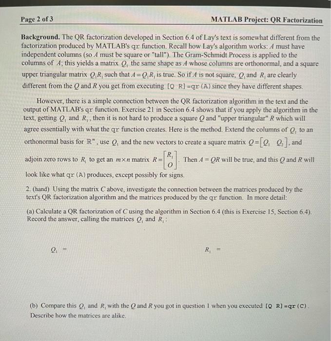 Page 3 of 3 MATLAB Project: QR Factorization 3. | Chegg.com