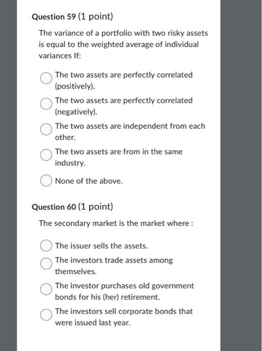 Solved The variance of a portfolio with two risky assets is | Chegg.com