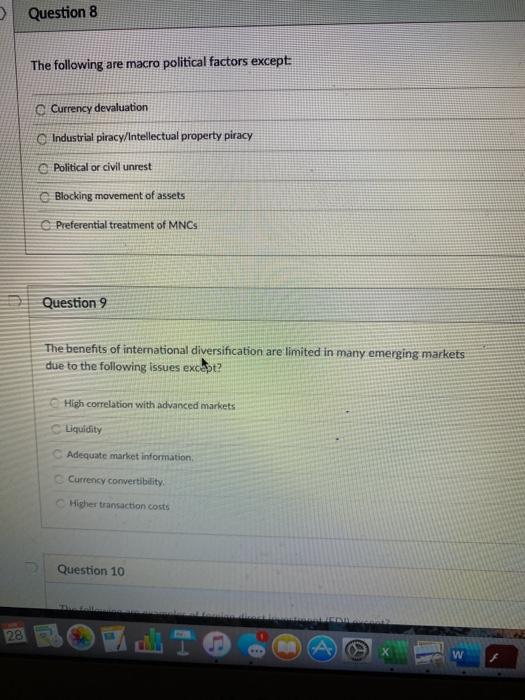 Solved Question 8 The following are macro political factors | Chegg.com