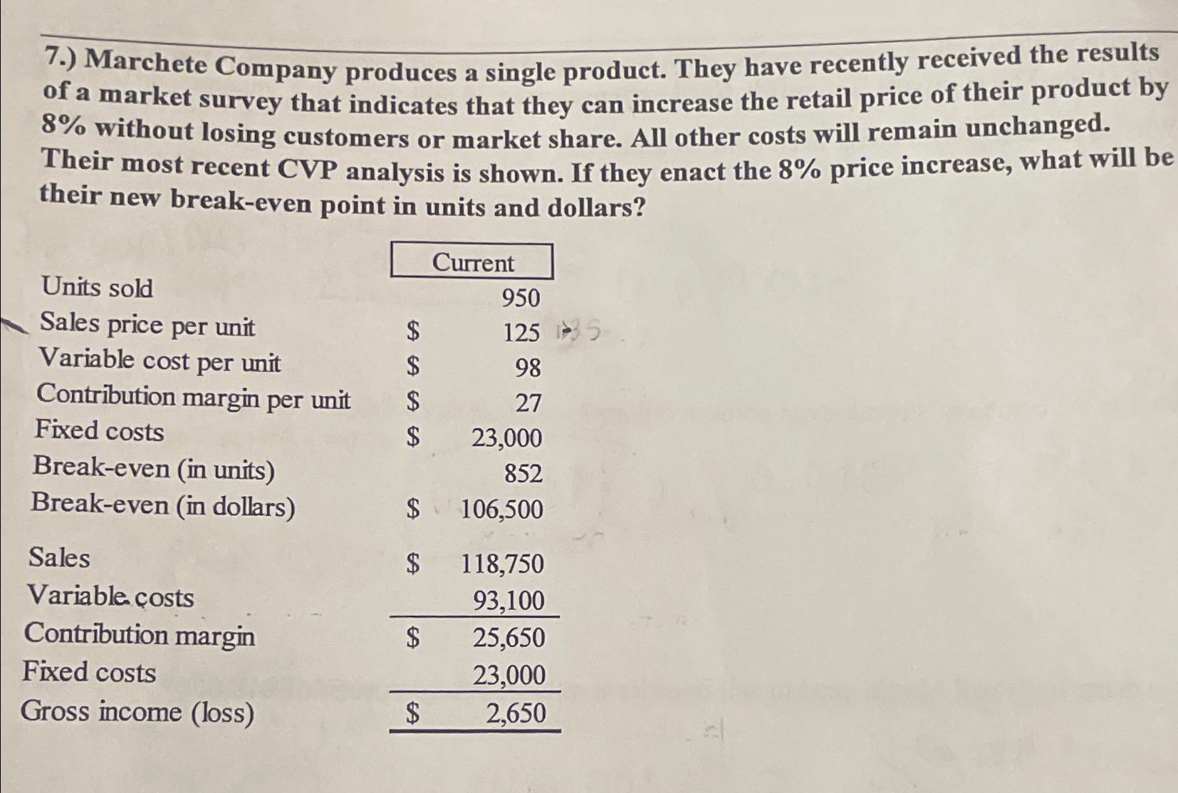 Solved 7.) ﻿Marchete Company produces a single product. They | Chegg.com
