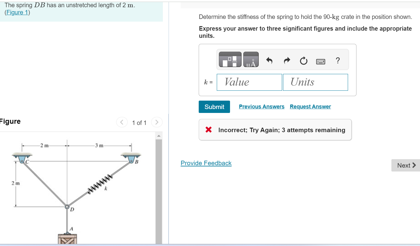 Solved The spring DB ﻿has an unstretched length of 2 ﻿m | Chegg.com