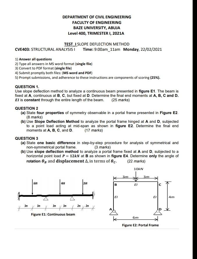 Solved DEPARTMENT OF CIVIL ENGINEERING FACULTY OF | Chegg.com