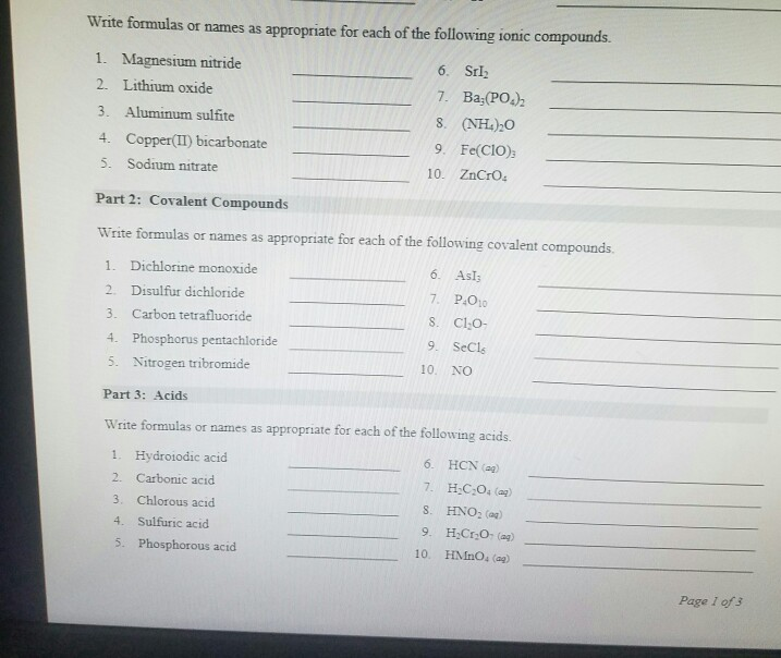Solved Write formulas or names as appropriate for each of | Chegg.com