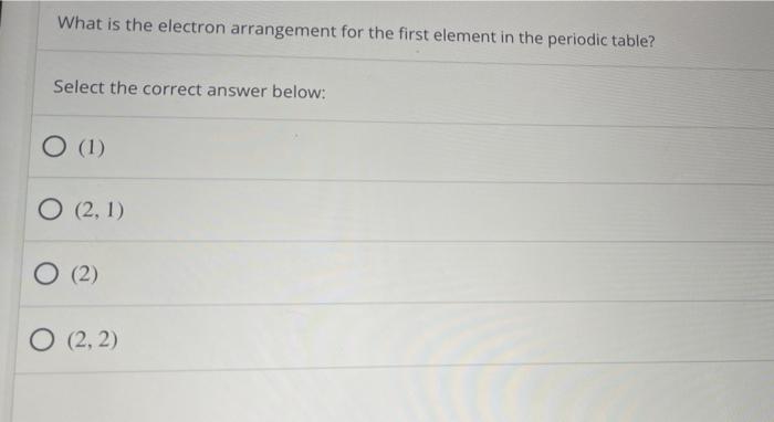 Solved What is the electron arrangement for the first | Chegg.com