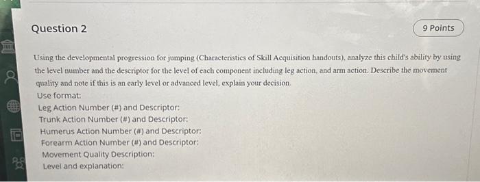 Solved Using the developmental progression for jumping | Chegg.com