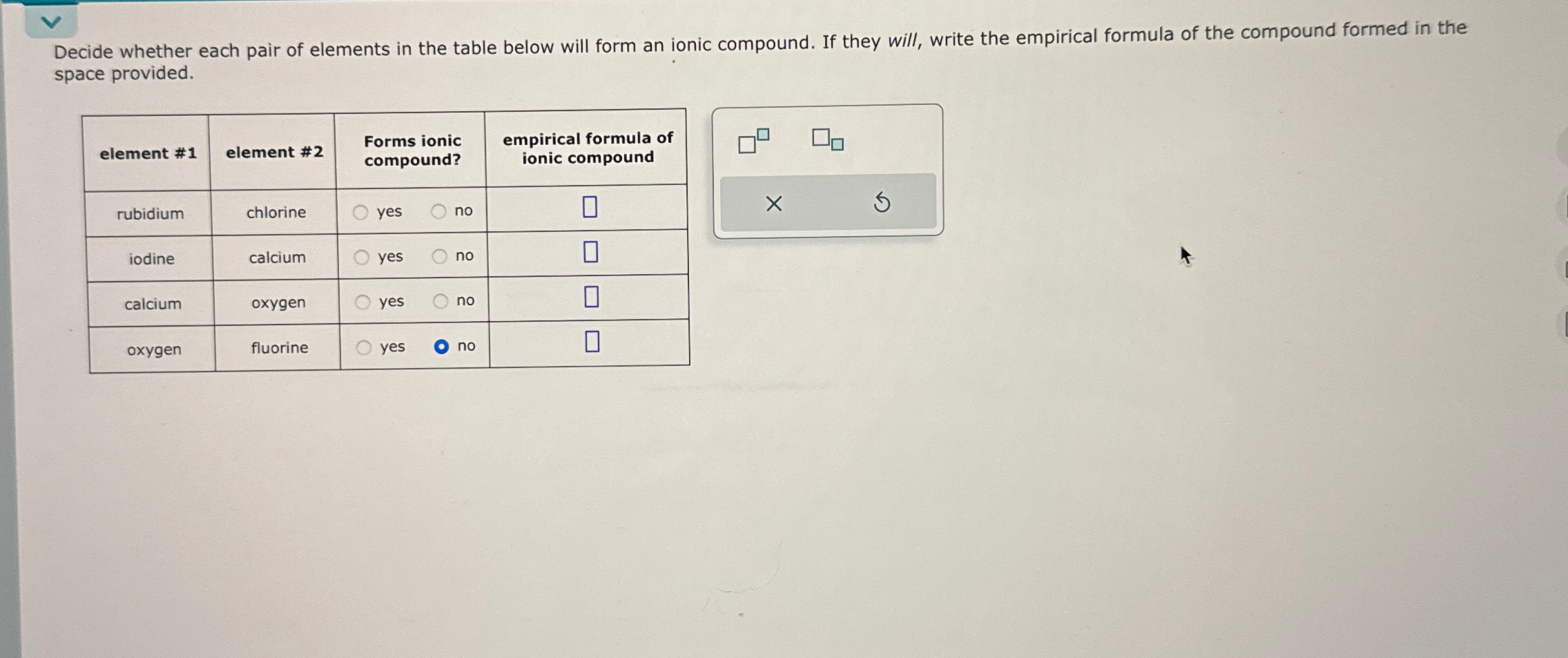 Solved Decide whether each pair of elements in the table | Chegg.com