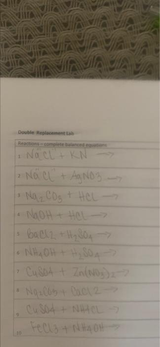 Solved Vite HY ITA 1 Double Replacement Lab Reactions - | Chegg.com