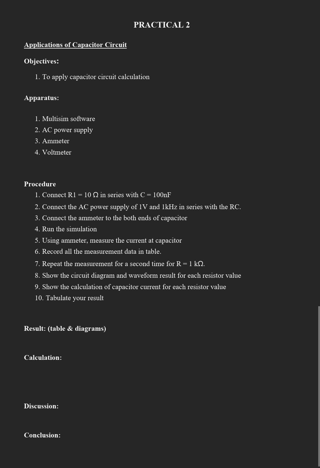 Solved Applications of Capacitor Circuit Objectives: 1. To | Chegg.com