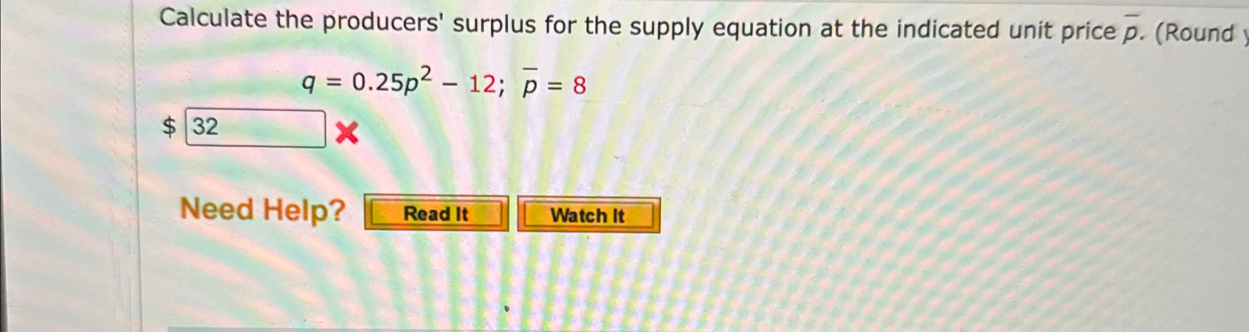 Solved Calculate the producers' surplus for the supply | Chegg.com