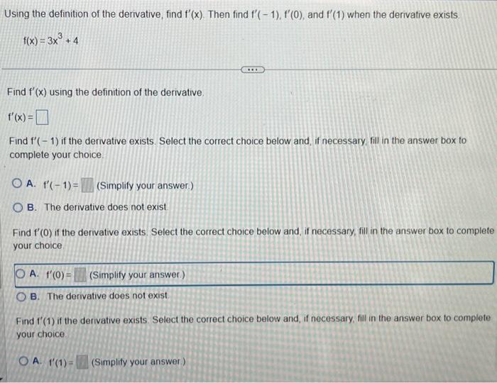 Solved Using the definition of the derivative, find f′(x). | Chegg.com