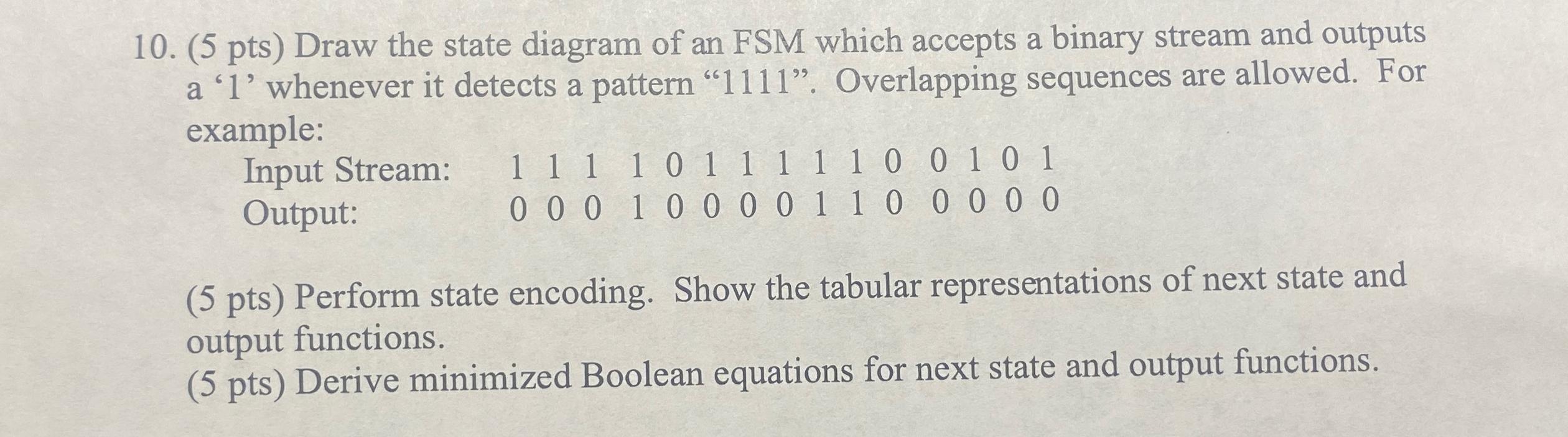 Solved (5 ﻿pts) ﻿Draw the state diagram of an FSM which | Chegg.com