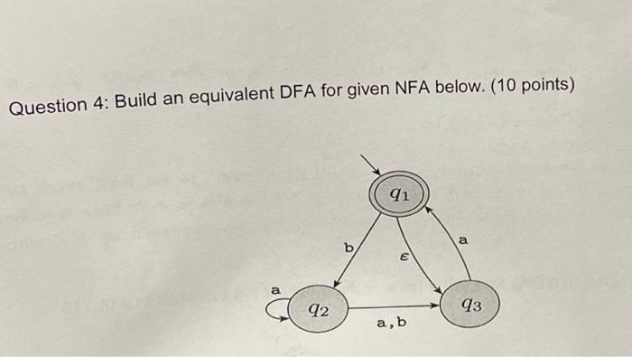 Solved Question 4: Build an equivalent DFA for given NFA | Chegg.com