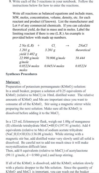 Solved 9. Write each of the 3 reactions in your notebook. | Chegg.com