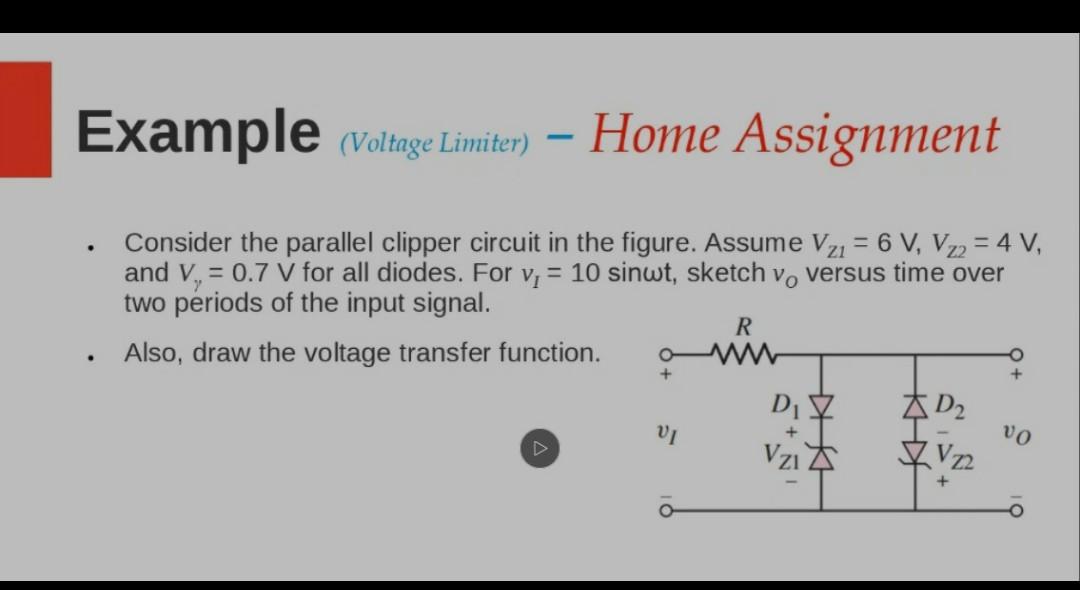 Solved Example (Voltage Limiter) Home Assignment Consider | Chegg.com
