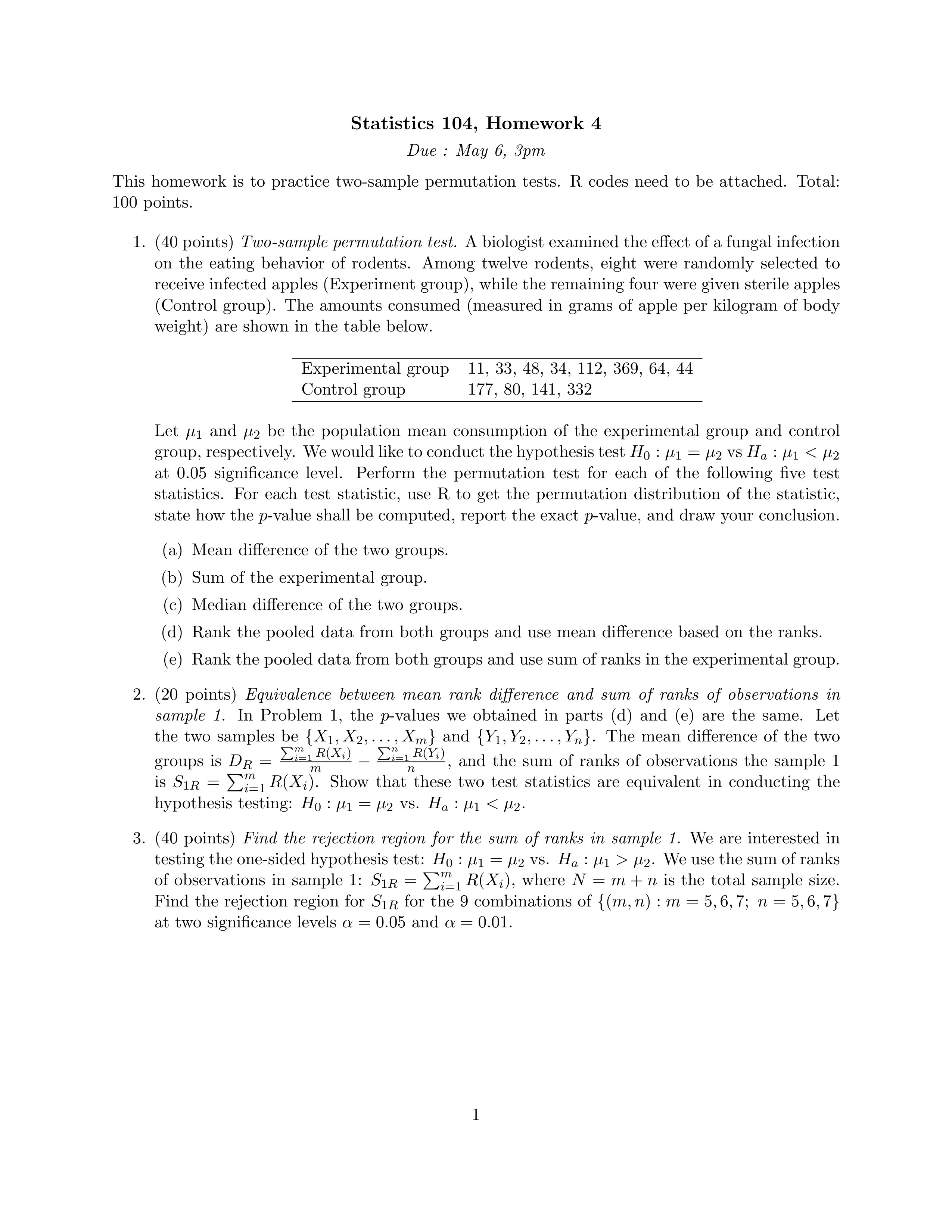 Solved This homework is to practice two-sample permutation | Chegg.com