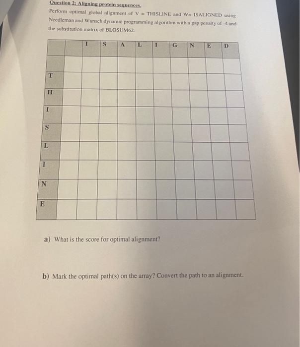 Solved Question 2: Alizning protein sequences Perform | Chegg.com