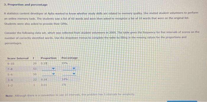 Solved 3. Proportion and percentage A statistics content | Chegg.com