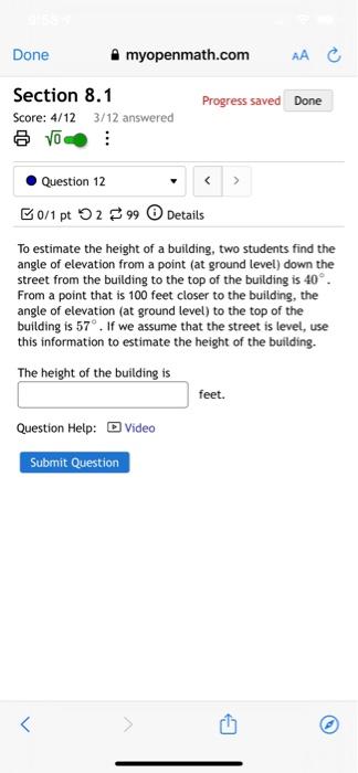 Solved Done myopenmath.com AA C Progress saved Done Section | Chegg.com