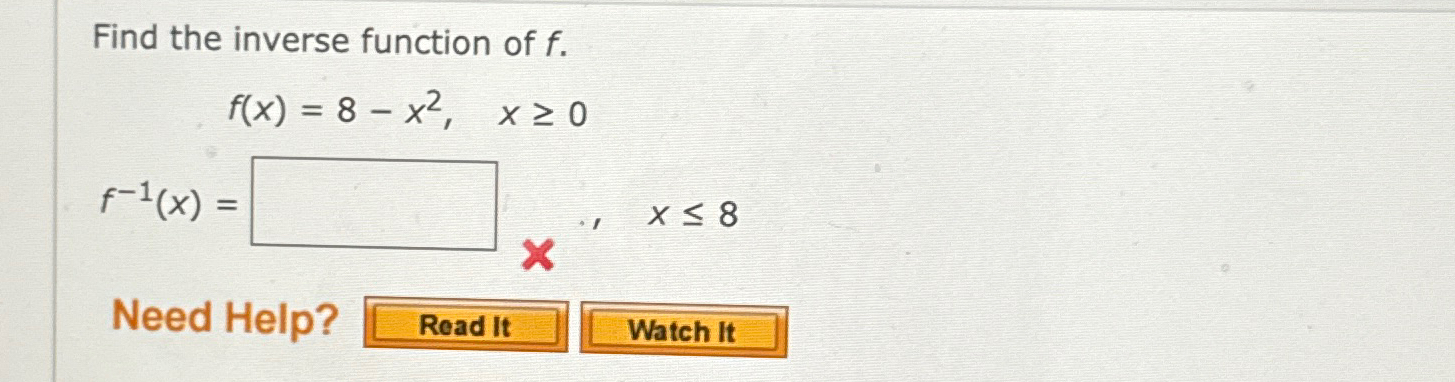 Solved Find the inverse function of | Chegg.com