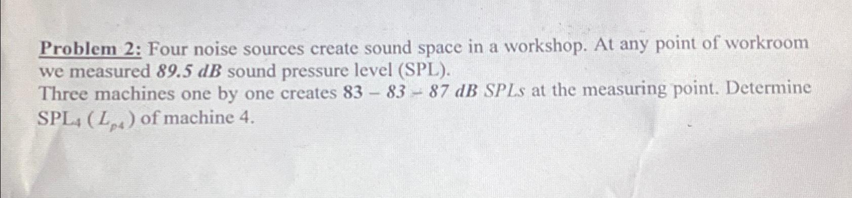Solved Problem 2: Four noise sources create sound space in a | Chegg.com