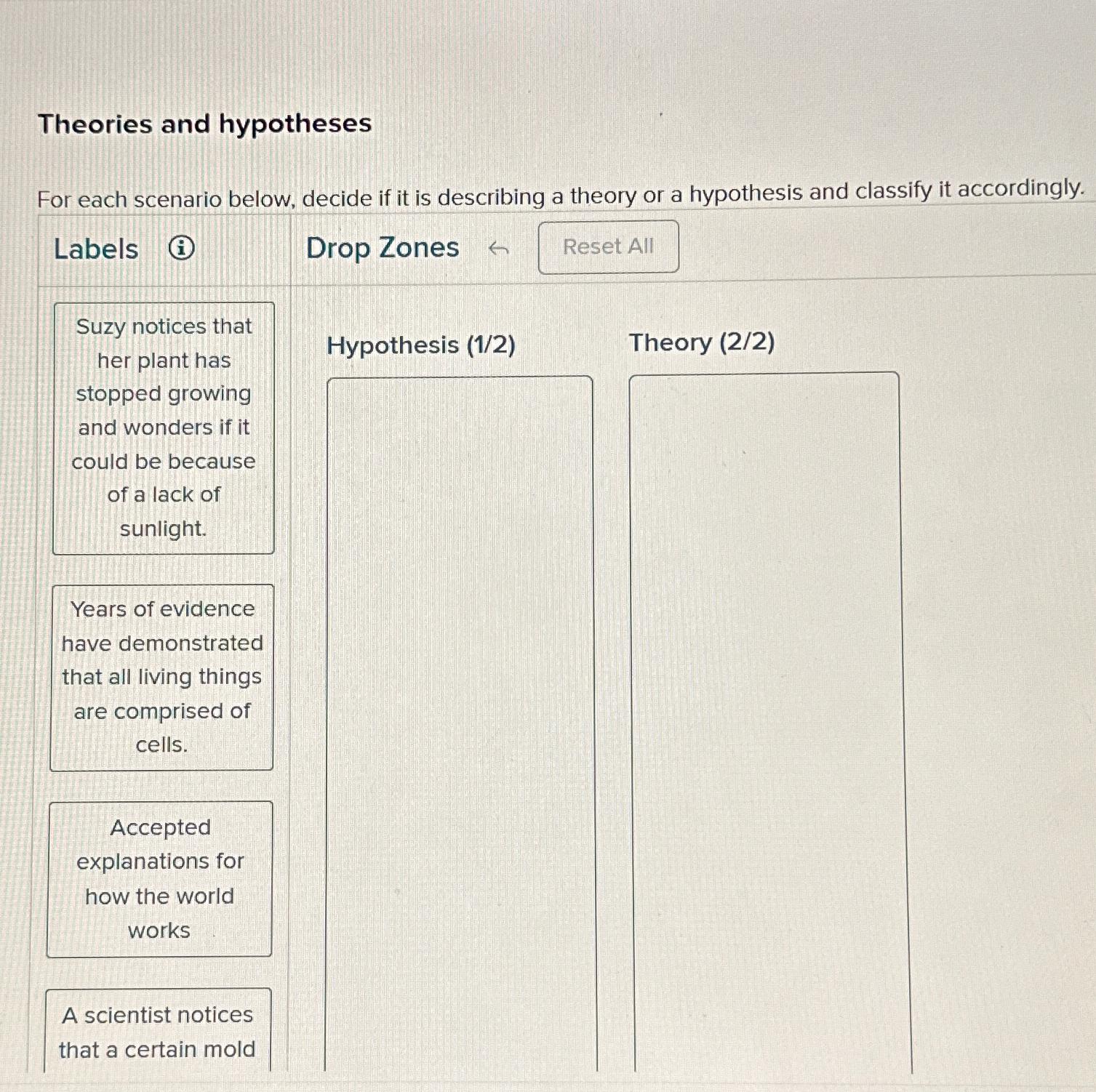 Solved Theories and hypothesesFor each scenario below, | Chegg.com