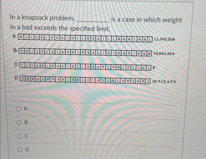 In a knapsack problem, in a bad exceeds the specified | Chegg.com