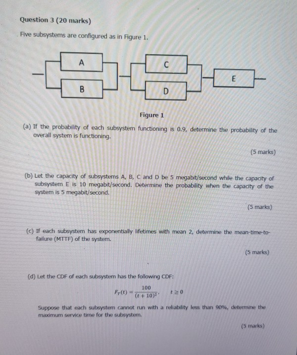 Question 3 (20 marks) Five subsystems are configured | Chegg.com