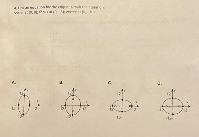 Solved 4. Find an equation for the ellipse. Graph the | Chegg.com