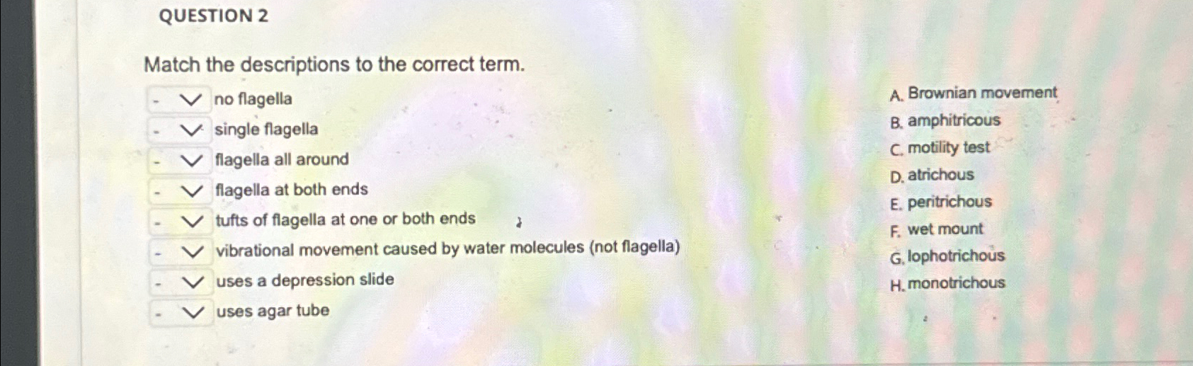QUESTION 2Match the descriptions to the correct | Chegg.com