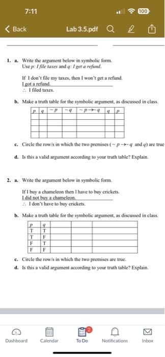 Solved 1. a. Write the argument below in symbolic form. Use | Chegg.com