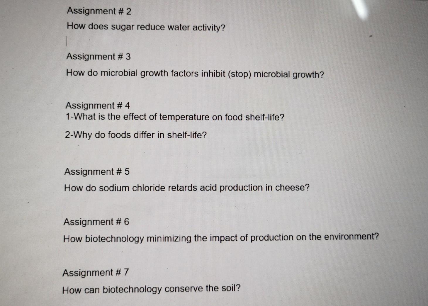 Solved Assignment # 2 How does sugar reduce water activity? | Chegg.com