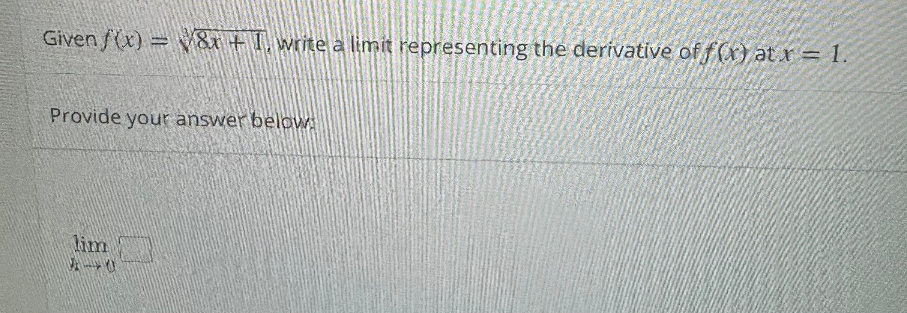 Solved Given f(x)=8x+13, ﻿write a limit representing the | Chegg.com