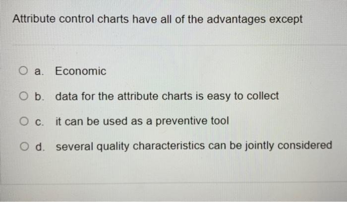 Solved Attribute control charts have all of the advantages | Chegg.com Solved Attribute control charts have all of the advantages | Chegg.com