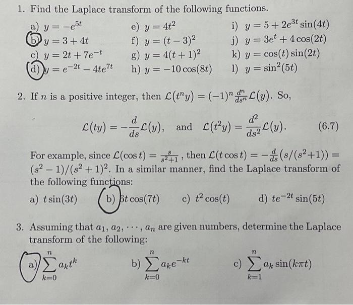 Solved 1. Find the Laplace transform of the following | Chegg.com