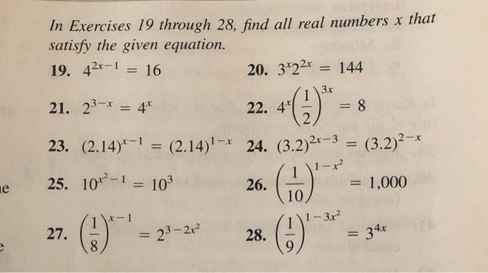 Solved In Exercises 19 through 28, find all real numbers x | Chegg.com