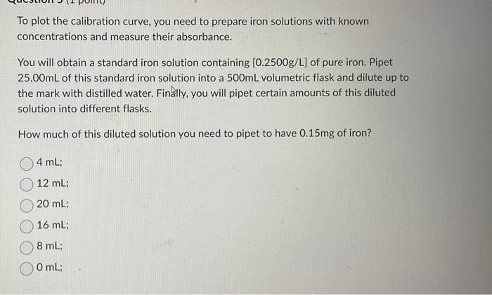 Solved To plot the calibration curve, you need to prepare | Chegg.com