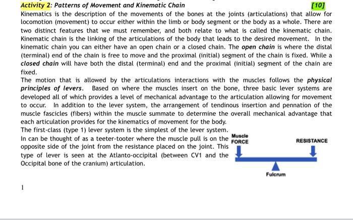Solved [10] Activity 2: Patterns of Movement and Kinematic | Chegg.com