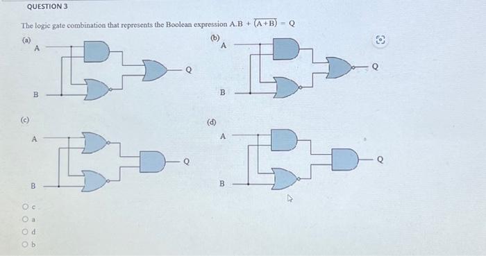 Solved QUESTION 3 The logic gate combination that represents | Chegg.com