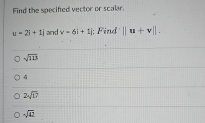 Solved Find the specified vector or scalar. u=2i+1j ﻿and | Chegg.com